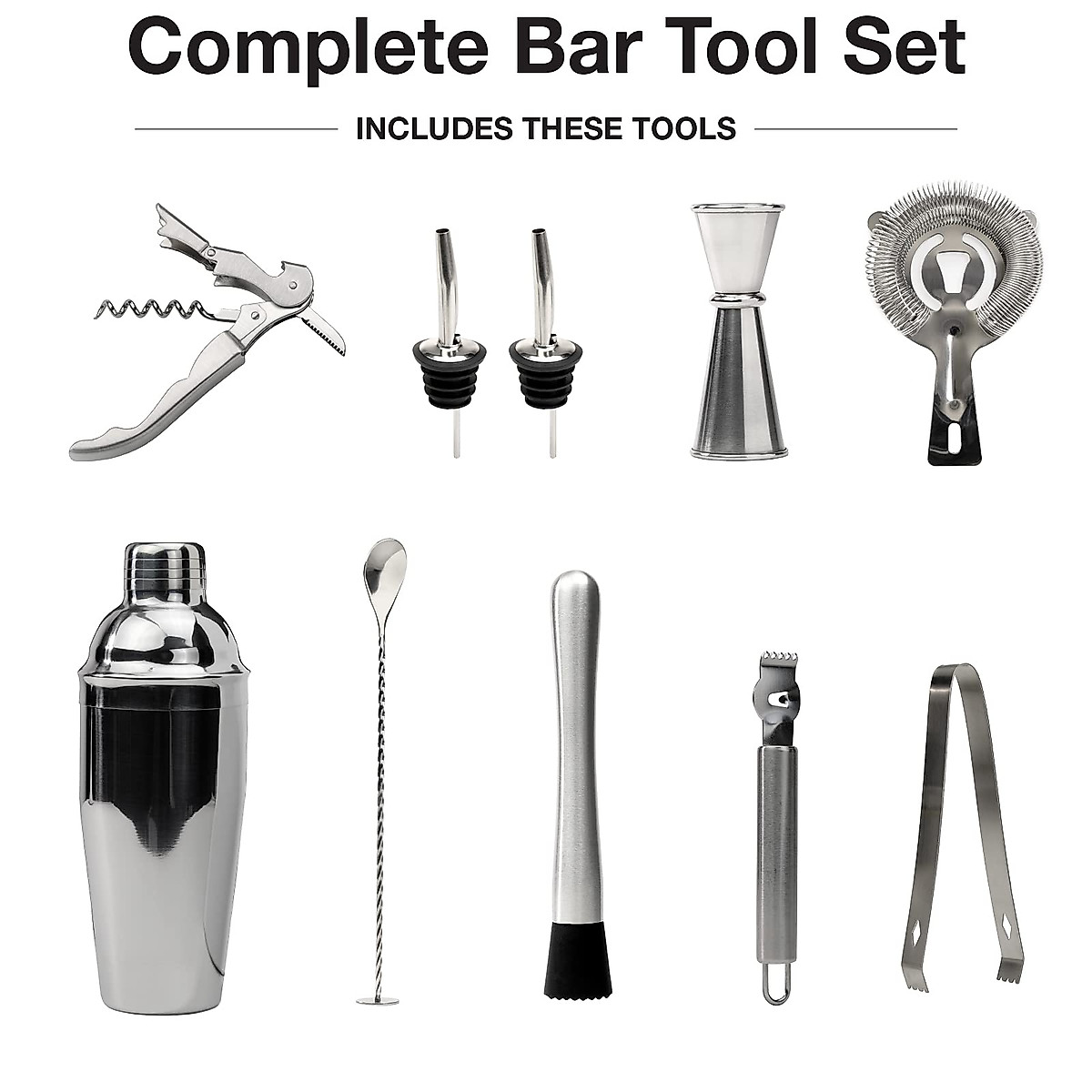 Excello Global Products Barndoor Bartender Cabinet with 10 Piece Bar Tool Set: The Perfect Kit for Home Bartenders (Black)