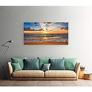 Muolunna BK1850 Wall Art Decor Large Canvas Print Picture Sunrise Ocean Beach Waves Scenery Modern Painting Artwork for Office Wall Decor Home Decoration Stretched and Framed Ready to Hang, 20x40inch x1pcs