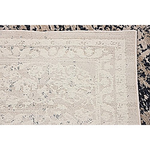Unique Loom Chateau Collection Distressed Vintage Traditional Textured Dark Blue Area Rug (8' 0 x 10' 0), beige/navy blue