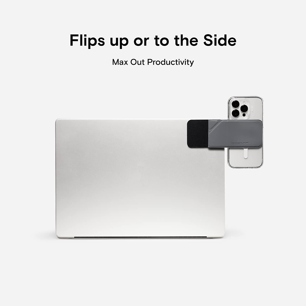 MOFT Magnetic Laptop iPhone Mount, Continuity Camera Mount, Foldaway Portable Laptop Top & Side Holder for Dual-Screen Setup - Gray