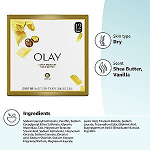 Olay Moisture Outlast Ultra Moisture Shea Butter Beauty Bar with Vitamin B3 Complex, 3.17 oz, (Pack of 12)