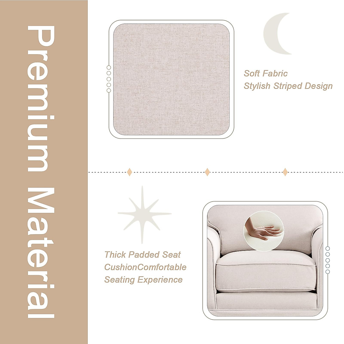 INZOY Swivel Accent Chair Linen Mid Century Modern Chair, Comfy Swivel Barrel Reading Chair, Upholstered Swivel Square Chair for Living Room Bedroom Small Spaces, Fully Assembled, Beige