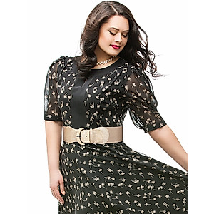 SATINIOR 3 Pieces Women Wide Elastic Belt for Dress Women Stretchy Cinch Leather Belt for Ladies Dress Decoration(L,Black, Brown, Beige)