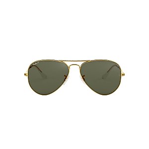 Ray-Ban RB3025 Classic Aviator Sunglasses, Gold/Green Polarized, 55 mm