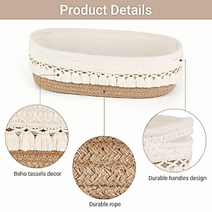Dahey Woven Basket Macrame Storage Basket for Toilet Tank Top Boho Decor Toilet Paper Basket for Bathroom Organizing, Toilet Tank Tray for Counter Table Bedroom Living Room Nursery, Brown
