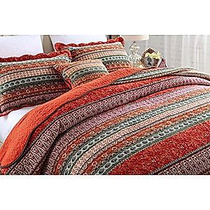 NEWLAKE Striped Classical Cotton 3-Piece Patchwork Bedspread Quilt Sets, Queen Size
