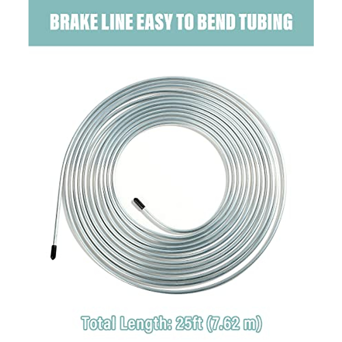 YAKEFLY 25 Ft Flexible Tube Line Roll,1/4" Brake Line Tubing Kit,Copper Coated Alloy Brake Line Tubing Coil with 16 Inverted Flare Fittings,Fuel Line Coil(Silver)