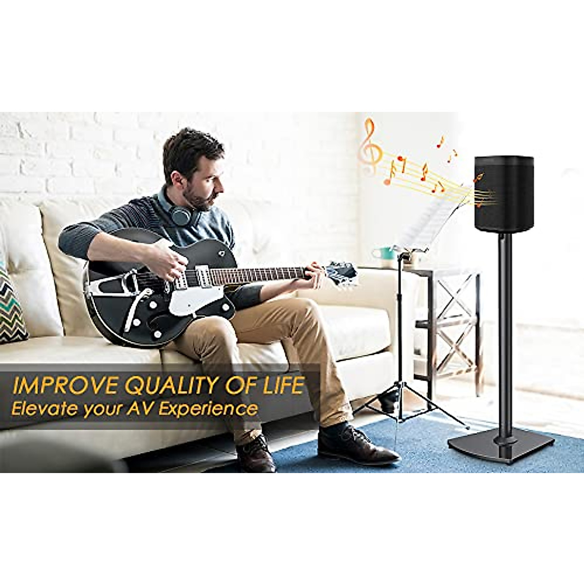 Speaker Stands Designed for Sonos Speakers Pair, Floor Speakers Stands for Sonos One, One SL, Play:1 Play:3 Play:5 Heavy Duty Floor Speaker Mount with Cable Management Black