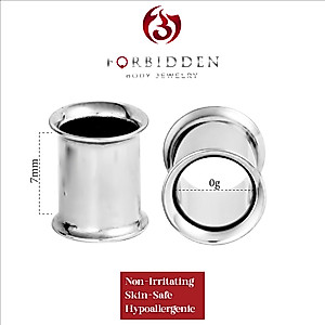 Forbidden Body Jewelry Set of 0G Surgical Steel Ear Gauges, 0 Gauge 8mm Double Flared Saddle Tunnel Plug Earrings