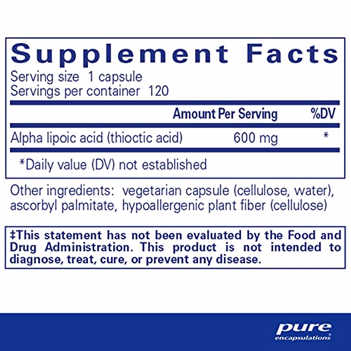 Pure Encapsulations Alpha Lipoic Acid 600 mg | ALA Supplement for Liver Support, Antioxidants, Nerve and Cardiovascular Health, Free Radicals, and Carbohydrate Support* | 120 Capsules