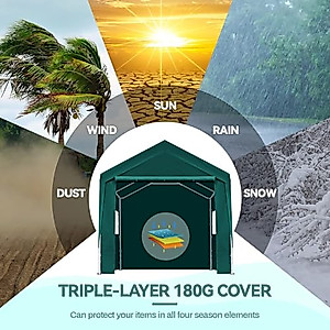 ADVANCE OUTDOOR 10x20 ft Heavy Duty Carport with Window Sidewalls and Doors, Adjustable Height from 9.5 ft to 11 ft, Car Canopy Garage Party Tent Boat Shelter, Green