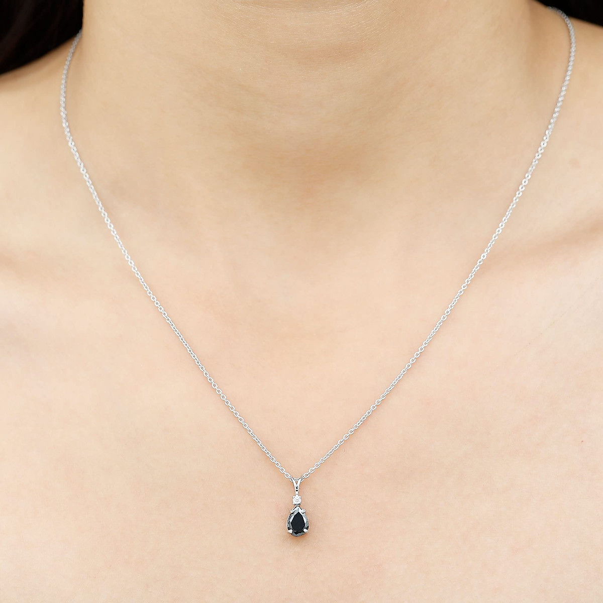 Rosec Jewels Natural Black Onyx Teardrop Pendant with Diamond| 5X7 MM Pear| AAA Quality| Anniversary/Graduation Jewelry for Women, 14K White Gold, With Chain