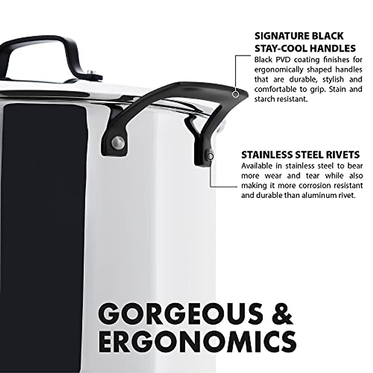 GrandTies Tri-Ply Stainless 4-Piece Induction Pots and Pans Set, Saucepan, Stockpot, Kitchen Cooking Pot with Lid and Black Metal Handle, Dishwasher Safe Cookware