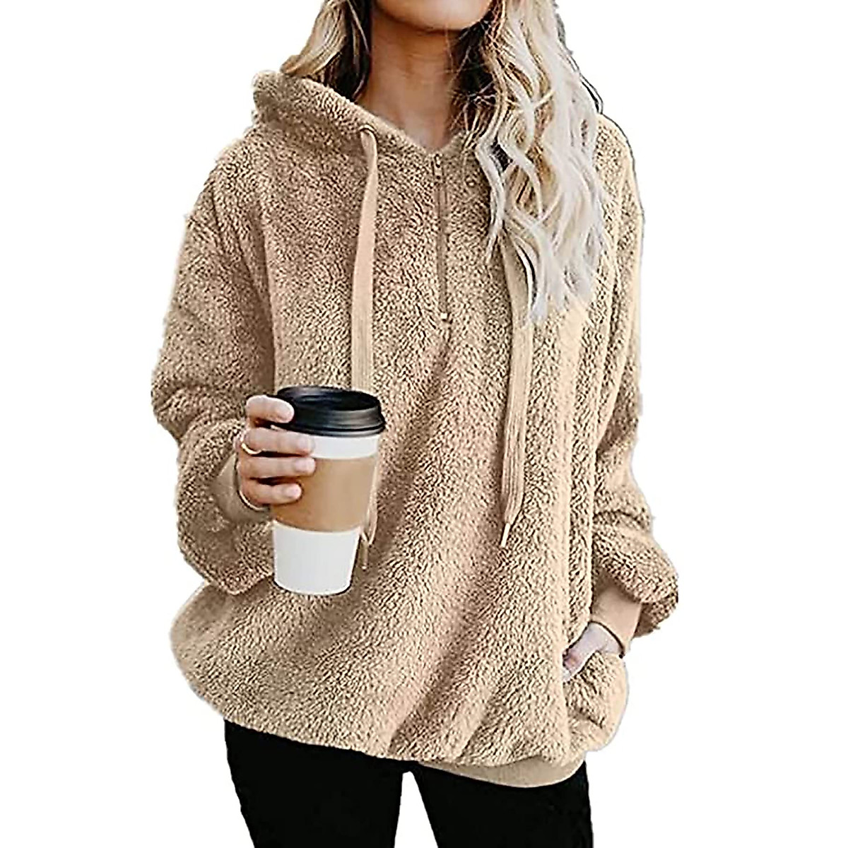 NEYOUQE womens long sleeve plus size winter cute blouses dressy casual for women oversized brown long sleeve sweater womens plain fitted v neck brown tan maroon crewneck sweatshirt women khaki L