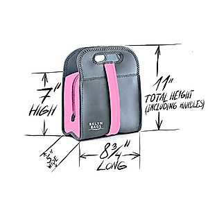Neoprene Lunch Bag – Tiffin Bag – Eco Friendly Insulated Bento Bag With Zipper And Strap For Boys Girls Kids Teen & Adults. Lunch Tote, Lunch Box,Food Container for School or Work (Pink/Grey)