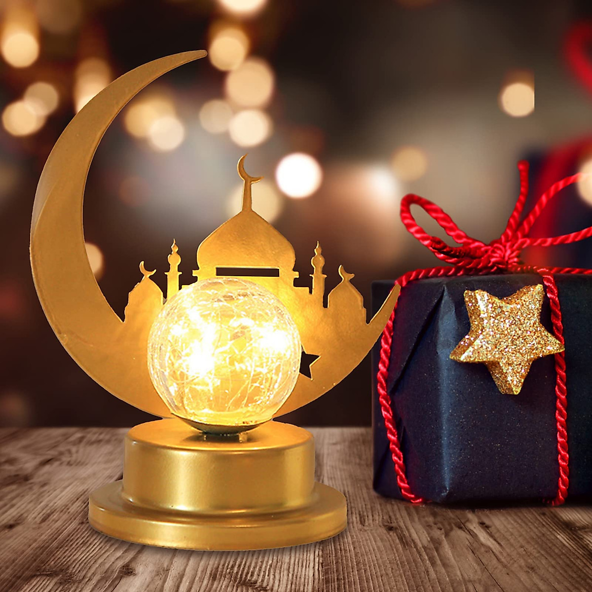 UPQRSG LED Desk Decorative Light, Magical Moon Night Light, Desktop Night Lamp, Moon Styling Iron Art Hollowed Out Supplies, Cordless Lamp for Home Bedroom Wedding PartyPalace