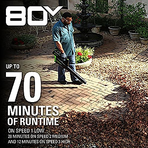 Greenworks Pro 80V (125 MPH / 500 CFM) Cordless Axial Leaf Blower, 2.0Ah Battery and Charger Included GBL80300