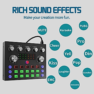 Podcast Equipment Bundle,Audio Interface with DJ Mixer and Voice Changer Studio Broadcast Microphone, Perfect for Recording,Live Streaming,Gaming,Compatible with PC,Smartphone,Play Station