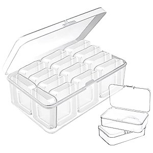 SKYVAN 14pcs Mini Clear Plastic Beads Storage Box Small Empty Organizer Box with Hinged Lid for Storage of Small Items, Jewelry,Hardware,DIY Art Craft Accessory（2.56 x 1.77 x 0.79 in