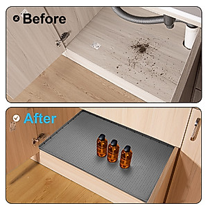 Dirza Under Sink Mat for Kitchen Waterproof 34" x 22" Flexible Silicone Under Sink Tray For Drips, Leaks, Spills,1" Height Hold up to 3.3 Gallons of Water Gray