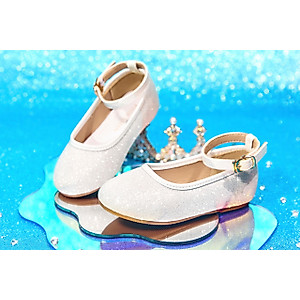 PHIRAMIN Toddler Flower Girl Glitter White Dress Shoes - Little Girl Ballet Flats Size 12 Wedding Party