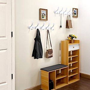 SKOLOO Coat Rack Wall Mount - Modern, Metal Wall Coat Rack with 5 Hooks, Pack of 2, Sturdy Wall Hook Rack Rail for Hanging Coat, Jacket, Clothes, Hat, White