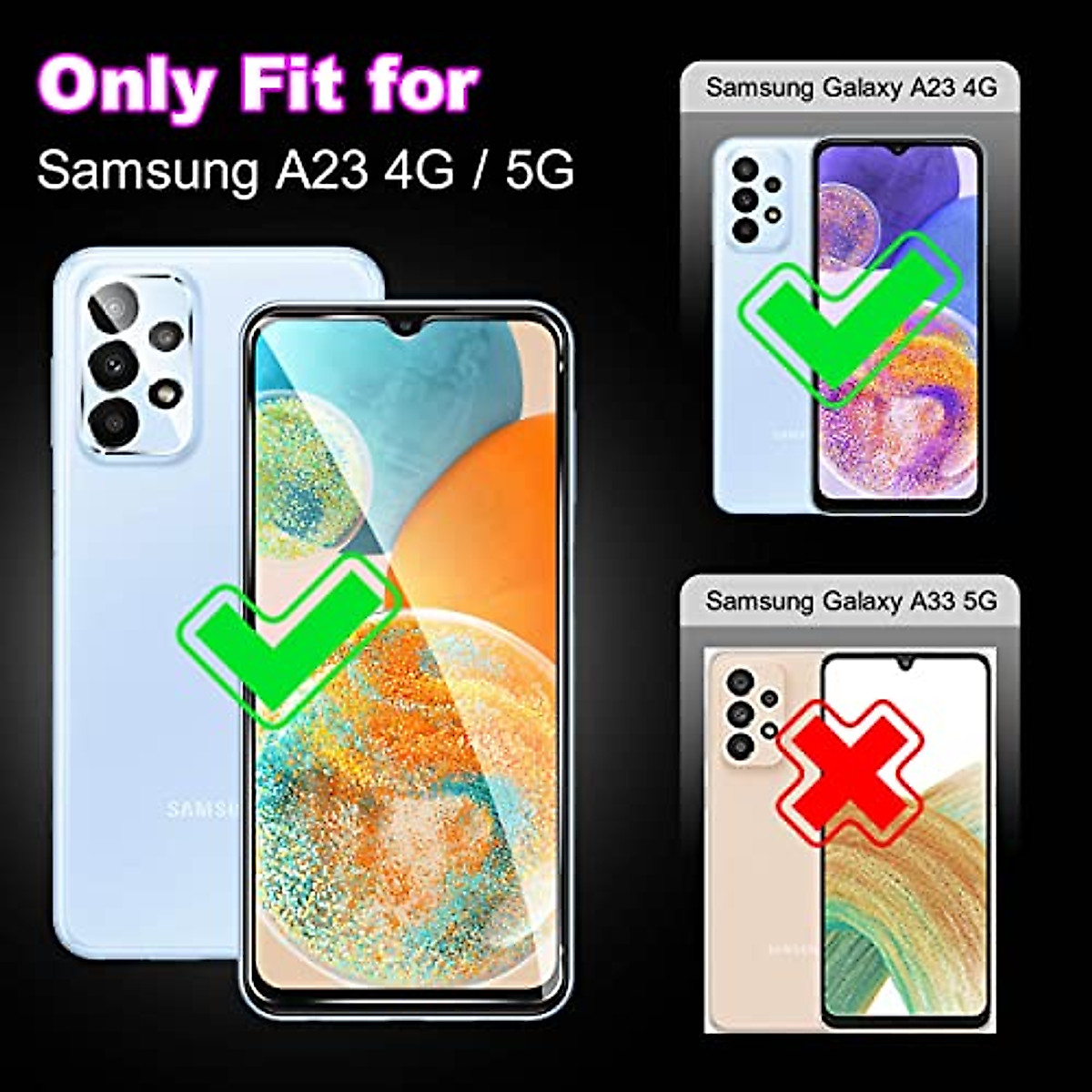 Cizerin 4 Pack Screen Protector for Samsung Galaxy A23 5G/4G 6.6 inch - 2 Pack Tempered Glass Screen Protector and 2 Pack Camera Lens Protector - Shatter Proof- HD Clarity