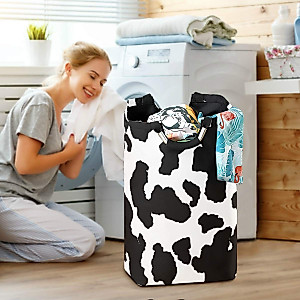 One Bear Fashion Laundry Basket Christmas Cute Cow Black and White Print Foldable Large Laundry Hamper Bucket with Handles Collapsible Nursery Storage Bin for Kids Clothes Toy
