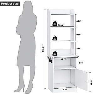 Gdvsclr Nightstand with Charging Station, 55.3" Tall Nightstand with Adjustable Shelves, Bedside Tables with Storage Cabinet, End Table for Living Room, Bedroom, Study Room, Home Office, White
