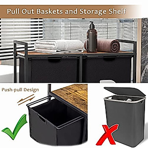 DAELIFKER Laundry Basket, Laundry Hamper 3 Section with Wheels, One Shelf, Metal Frame and Removable Laundry Sorter Bags, Clothes Hampers for Laundry Room (Black, 85 L)