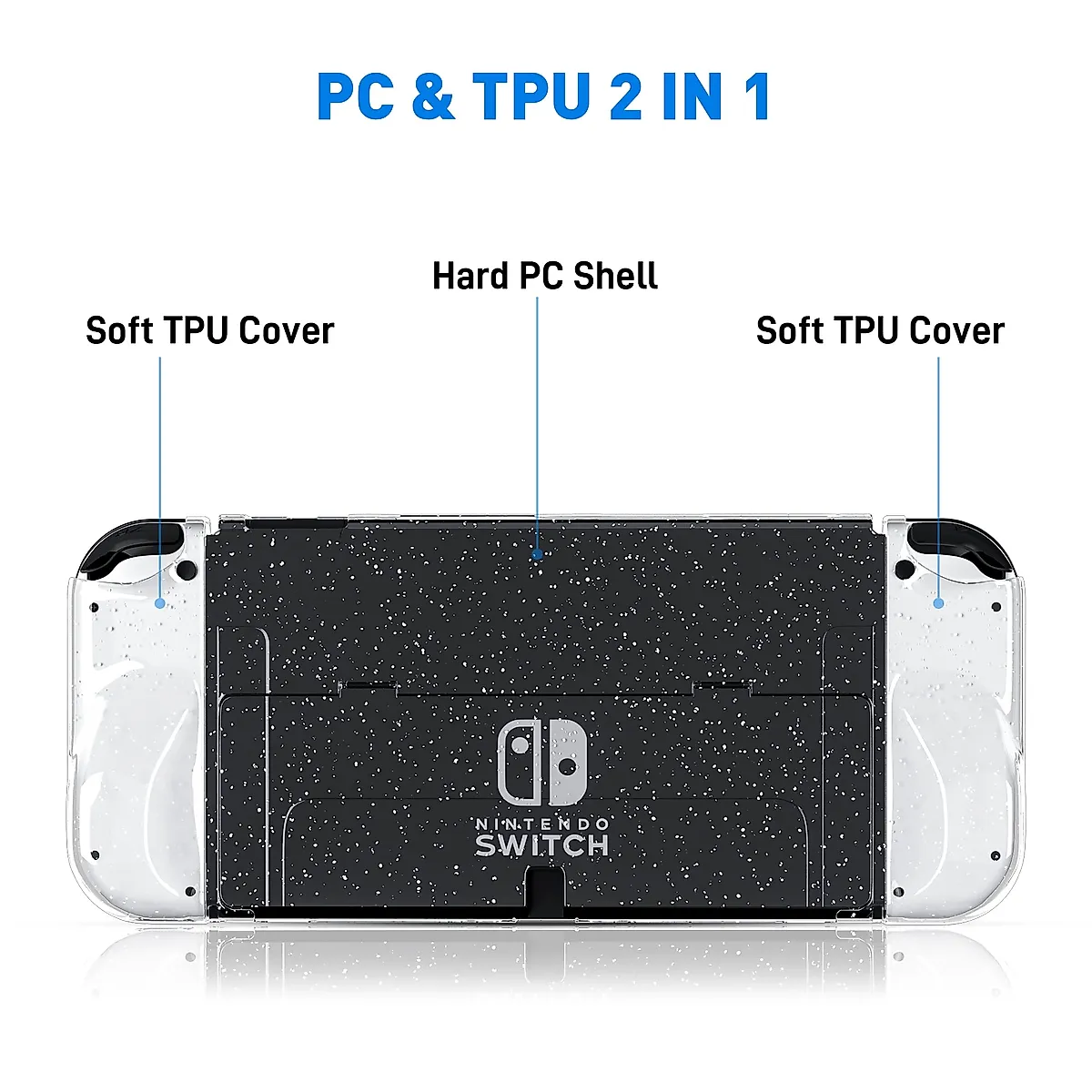 GLDRAM Upgrade Glitter Case for Nintendo Switch OLED 2021, Dockable PC Protective Cover for Switch OLED Console, and Ergonomic TPU Grip Case for Joycon - Sparkle Shell