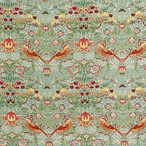 Cotton Fabric - William Morris Strawberry Thief Duck Egg Blue Green Taupe- Floral & Bird Print - Craft Fabric Material Metre