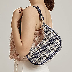 Chloe soo Women Shoulder Bags half moon purse Hobo Underarm Purse Tote Handbag Retro Blue Classic Plaid Tweed Zipper 18
