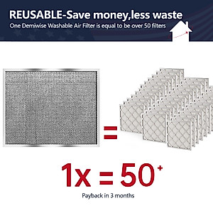 Demiwise 20x25x1 Electrostatic Air Filter, MERV 8 Washable Aluminum AC/HVAC Furnace Filter, Reusable Permanent Air Filter, Lasts a Lifetime, Easy to Install, Healthier Home/Office Environment