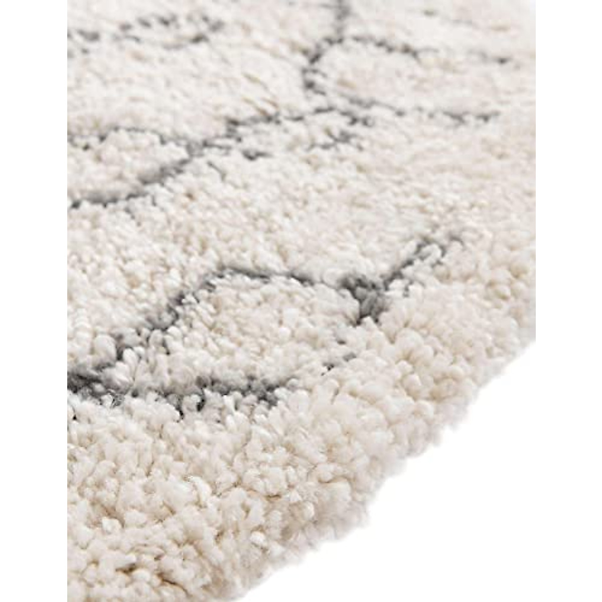 Unique Loom Rabat Shag Collection Area Rug - Geometric (9' 10" Round, Pure Ivory/Gray)