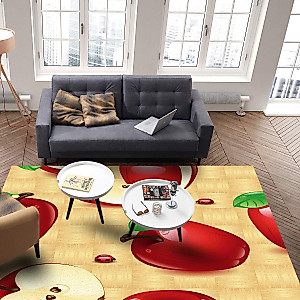 Red Apples Area Rug for Bedroom Living Room- Fresh Apples with Green Leaves Contemporary Floor Carpet Comfy Runner Rug Nursery Playmats Farm Fruit Home Decor Mat, 4'x6'