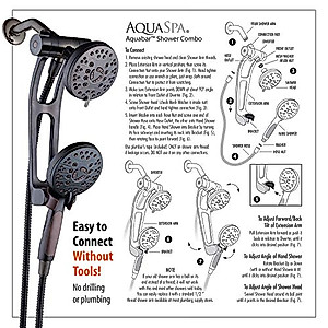 AquaSpa High Pressure 48-mode Luxury 3-way Combo with Adjustable Extension Arm – Dual Rain & Handheld Shower Head – Extra Long 6 Foot Stainless Steel Hose – All Oil Rubbed Bronze Finish – Top US Brand