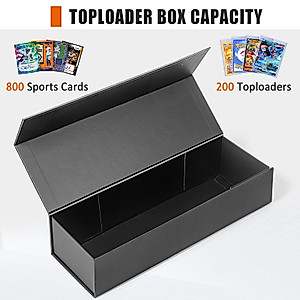Trading Card Storage Box, Baseball Card Storage Box Holds 900+ Sport Cards or 200 Toploaders, Fits Football, Basketball, Hockey, Gaming & Trading Cards, Black, 13x4x3 inches