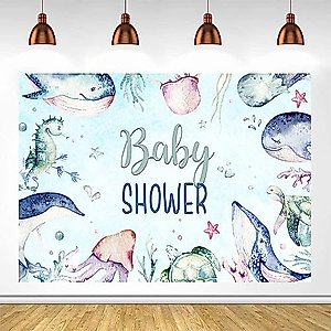Lofaris Summer Ocean Baby Shower Party Backdrop for Boy Under The Sea Baby Shower Background Starfish Ocean Theme Newborn Baby Party Decor Cake Table Banner 6x4ft