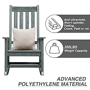 ACUEL Rocking Chair Outdoor, HDPE Oversized Patio Rocking Chairs, Weather Resistant, 350lbs Heavy Duty Porch Rocker with High Back for Backyard, Fire Pit, Garden and Indoor (Grey)