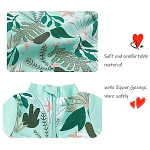 Baby Girls Swimsuit UPF 50+ Sun Protection One Piece Bathing Suits with Hat (Green Tropical plants, 3-6 months)