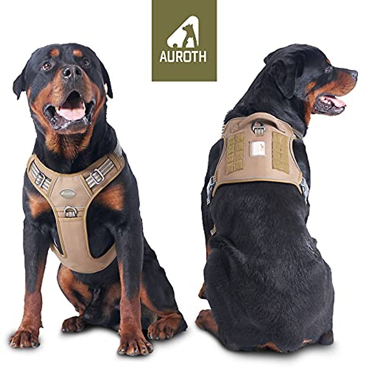 Auroth Tactical Dog Harness for Large Dogs No Pull Adjustable Pet Harness Reflective K9 Working Training Easy Control Pet Vest Military Service Dog Harnesses Army Yellow L