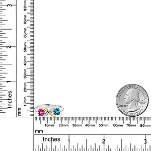 Gem Stone King 925 Sterling Silver and 10K Yellow Gold Customized and Personalized Name Engraved 2-Stone Heart Shape Gemstone Birthstone and White Lab Grown Diamonds Ring For Women (Size 6)