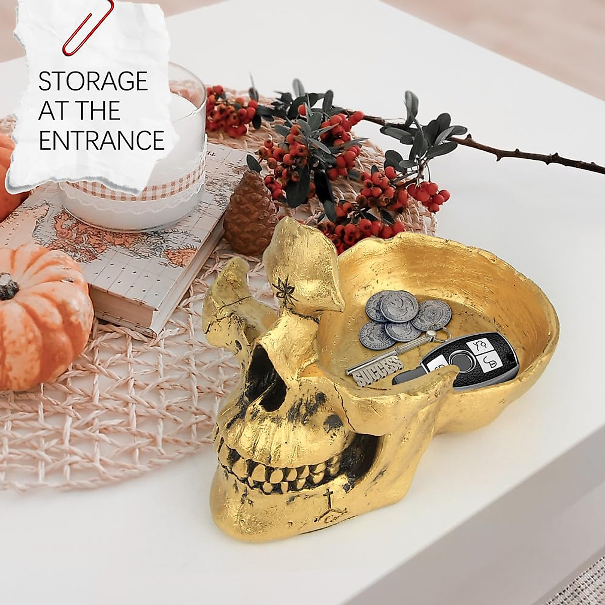 Mrlikale Skull Glasses Stand Holder, Creative Eyeglasses Holder, Sunglasses Spectacle Display Rack, Key Holder Resin Sculptures for Entryway, Home, Office, Desk, Nightstand (Gold)