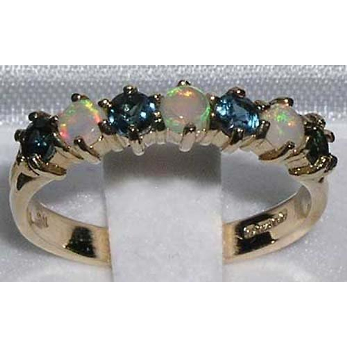 LetsBuyGold 10k Yellow Gold Real Genuine Opal & Sapphire Womans Eternity Band Ring - Size 10