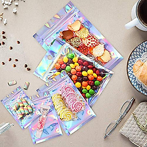 100 Pcs Resealable Smell Proof Bags Large Bags 5" x 8" Holographic Rainbow Color Bags for Food Storage Coffee Beans, Candy & Jewelry Packaging-