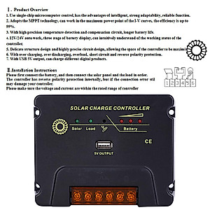 Jeanoko MPPT Solar Panel Regulator Power Generation Controller Intelligent Protection Regulator CPY Control Board for Digital Products 12V / 24V 10A