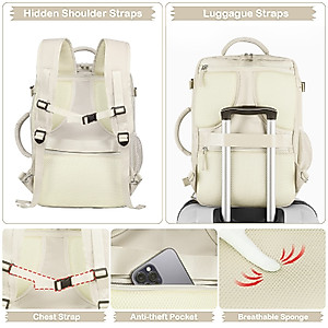 Hanples Extra Large Travel Backpack for Women as Person Item Flight Approved, 40L Carry On Backpack, 17 Inch Laptop Backpack, Waterproof Backpack, Hiking Backpack, School Bag(Beige)
