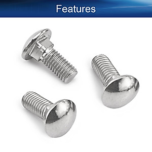 Yinpecly 12Pcs M10×25mm 1.5mm Pitch Length 304 Stainless Steel Round Domed Head Square Neck Carriage Bolts Silver Tone