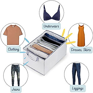 7 Grids Wardrobe Clothes Organizer, 2 Pcs Foldable Thin Jeans Drawer Organizers for Folded Clothes, Clothes Storage Organizer, Closet Drawer Storage Box Mesh for Pants, Shirt, Skirt, Leggings